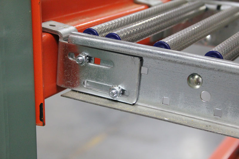 Photos of RhinoTrac Carton Flow Rack full-width conveyor style rollers